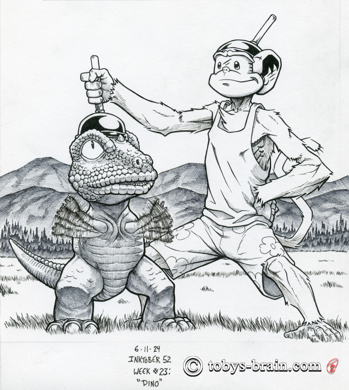 INKTOBER 52 2024 Week #23: DINO – Toby's Brain